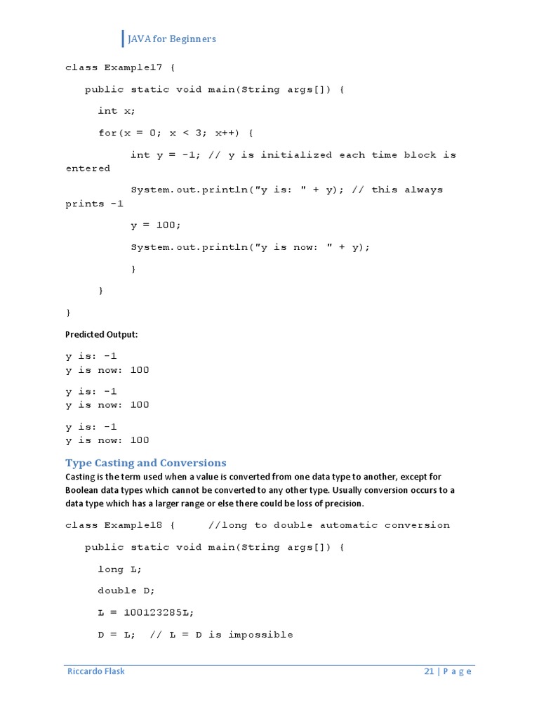 Java For Beginners Type Casting And Conversions Pdf Boolean Data 7623