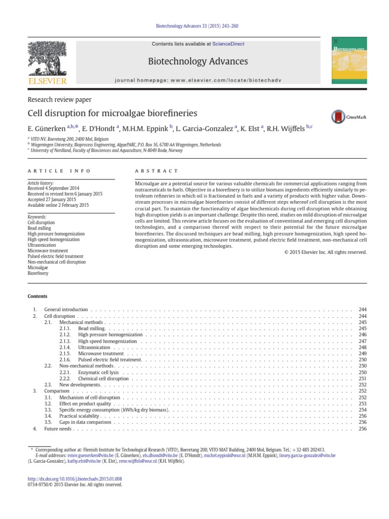 E. Gunerken-2015-Cell Disruption For Microalgae | PDF | Biorefinery ...