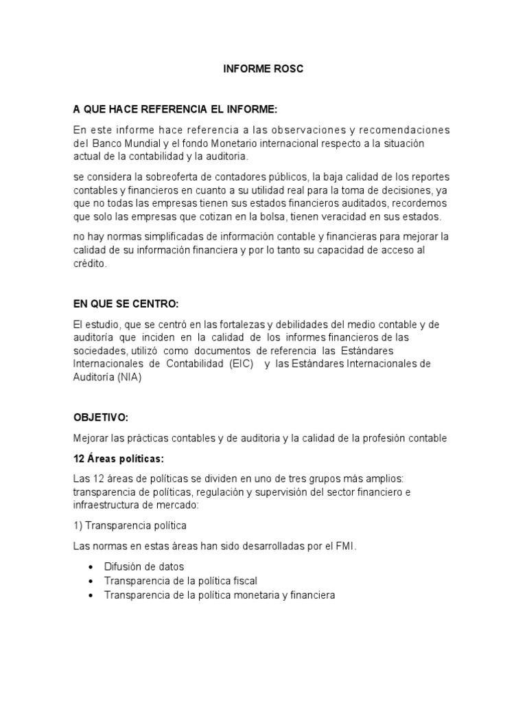 Informe Rosc | PDF | Contador | Contabilidad