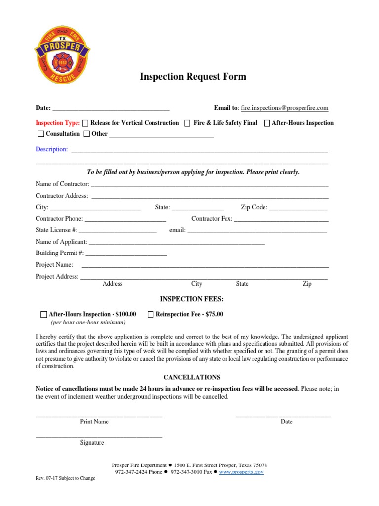 Inspection Request Form for Construction | PDF | Social Institutions ...