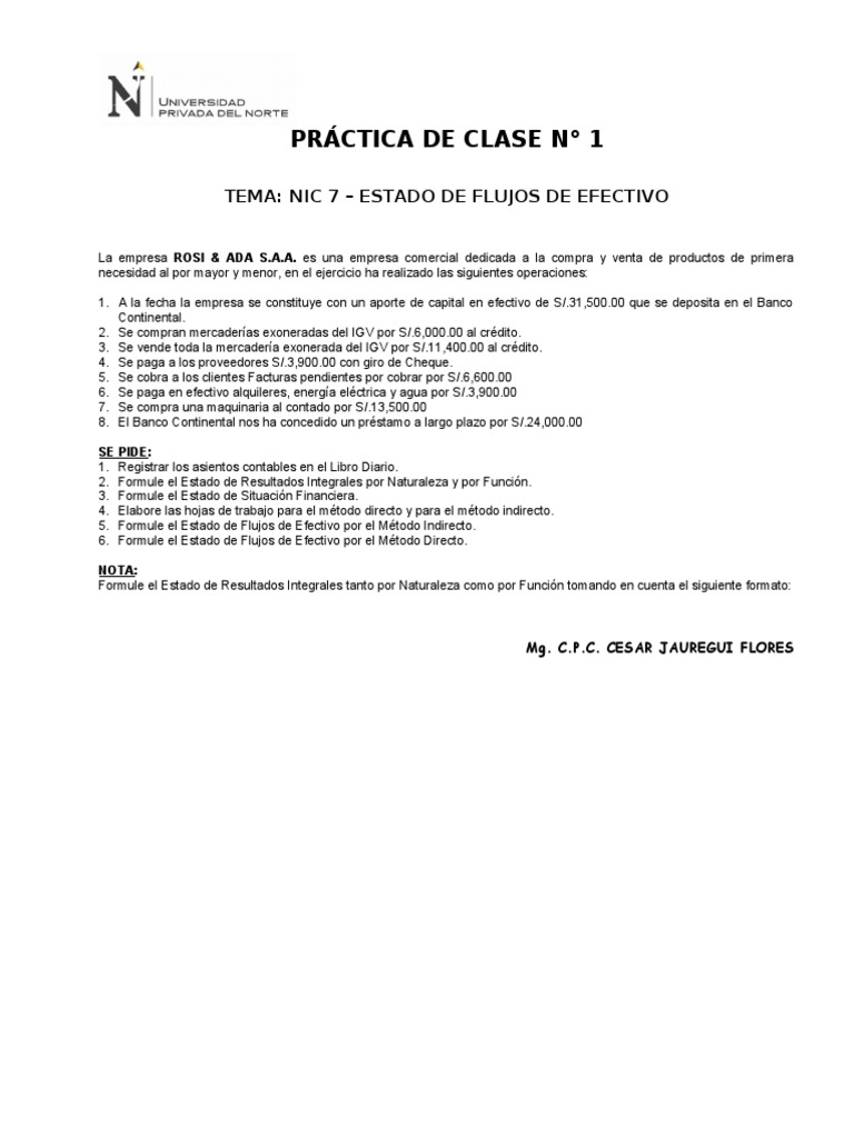 Practica Clase 1 - Nic 7 - 1.2 | PDF | Estado de resultados | Impuesto sobre la renta
