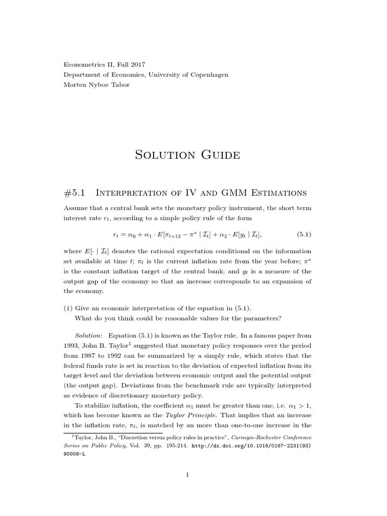 Exercise 5.1 Solution Guide | PDF | Ordinary Least Squares | Monetary ...