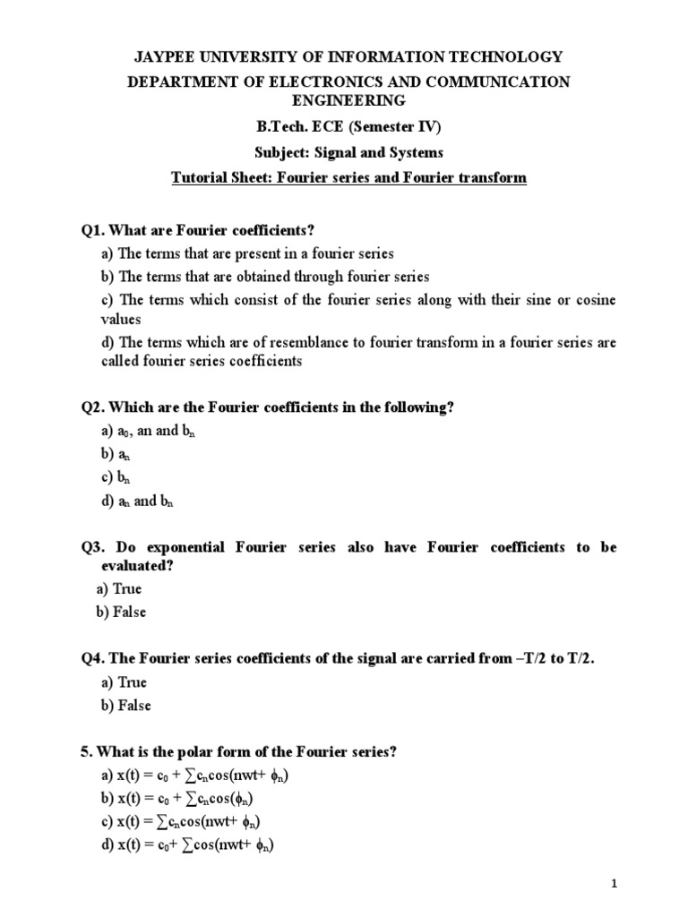 Tutorial Fourier Series and Transform | PDF | Fourier Series | Fourier ...