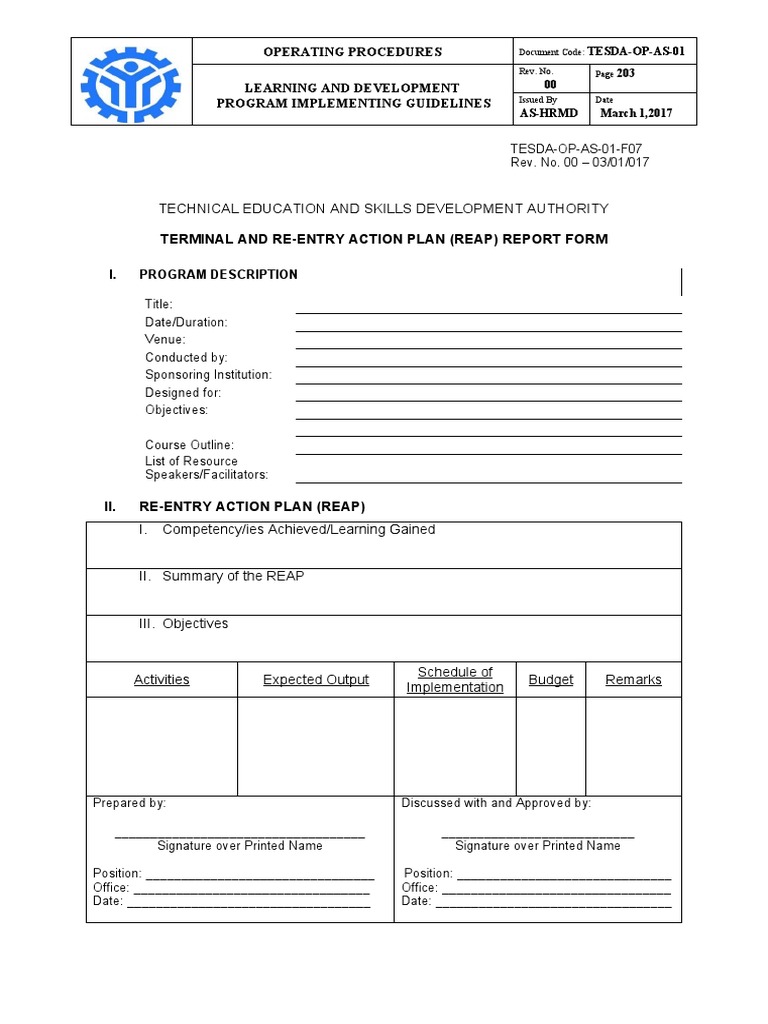 Guidelines for Developing a Terminal and Re-Entry Action Plan Report | PDF