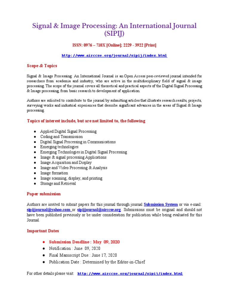 Signal - Image Processing An International Journal (SIPIJ) | PDF
