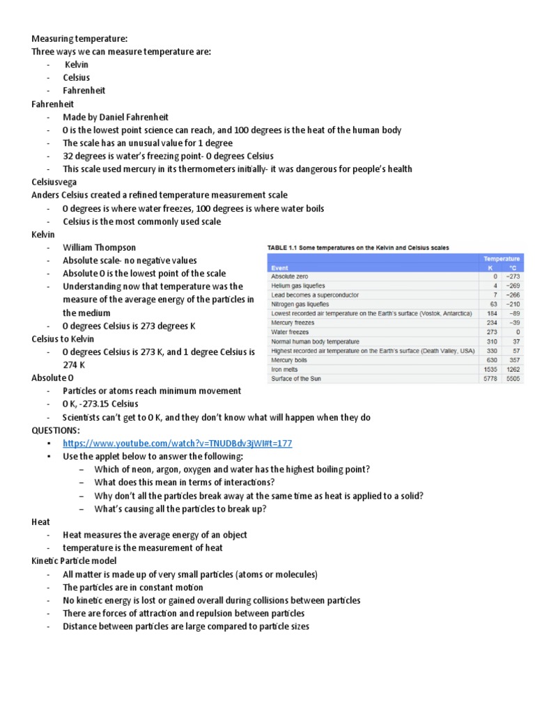 VCE Unit 1 Physics Notes - Temperature and Heat | PDF | Temperature | Gases