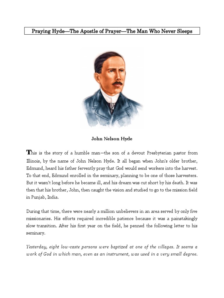 Praying Hyde-The Apostle of Prayer-The Man Who Never Sleeps | PDF ...