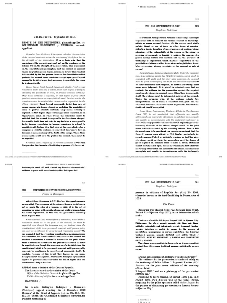 People vs. Rodriguez PDF | PDF | Reasonable Doubt | Presumption Of ...