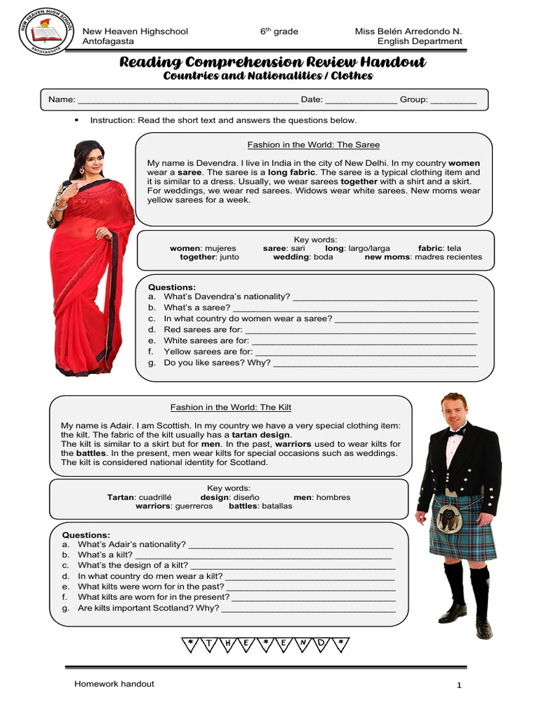 Reading Comprehension Review Handout: Countries and Nationalities ...