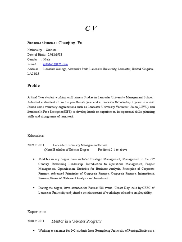 Chaojing Fu: Profile | PDF | Mentorship | Business