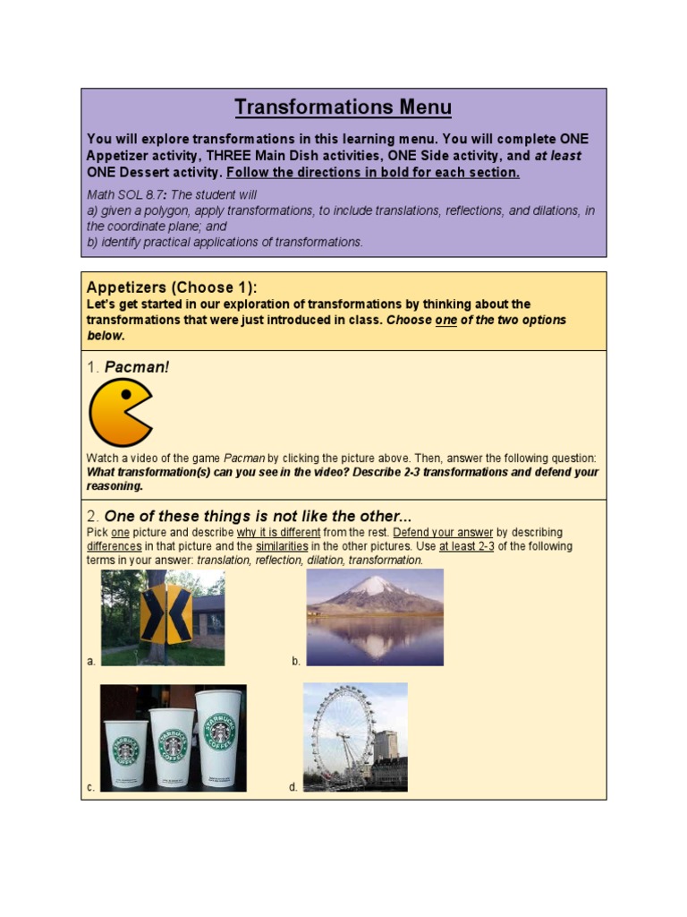 Transformations Learning Menu | PDF | Cognition | Learning