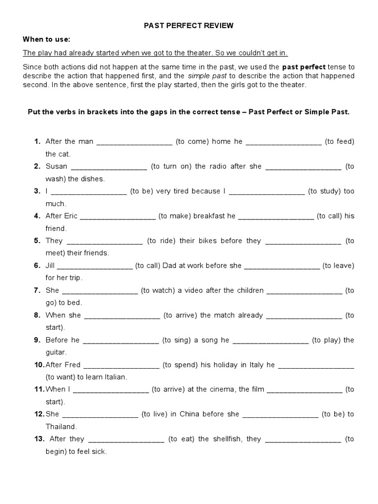 Past Perfect Review | PDF | Perfect (Grammar) | Grammatical Tense