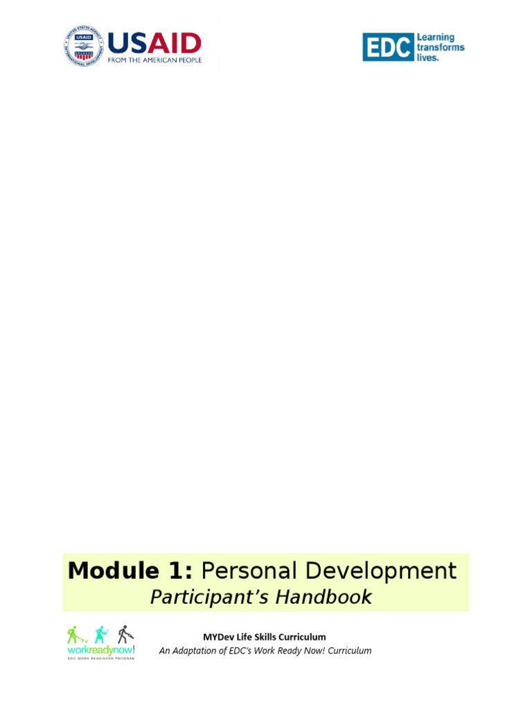 Module 1: Personal Development: Participant's Handbook | PDF | Goal ...