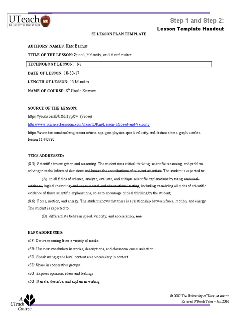 JLKB 5e Lesson-Speed Velocity and Acceleration | PDF | Velocity ...