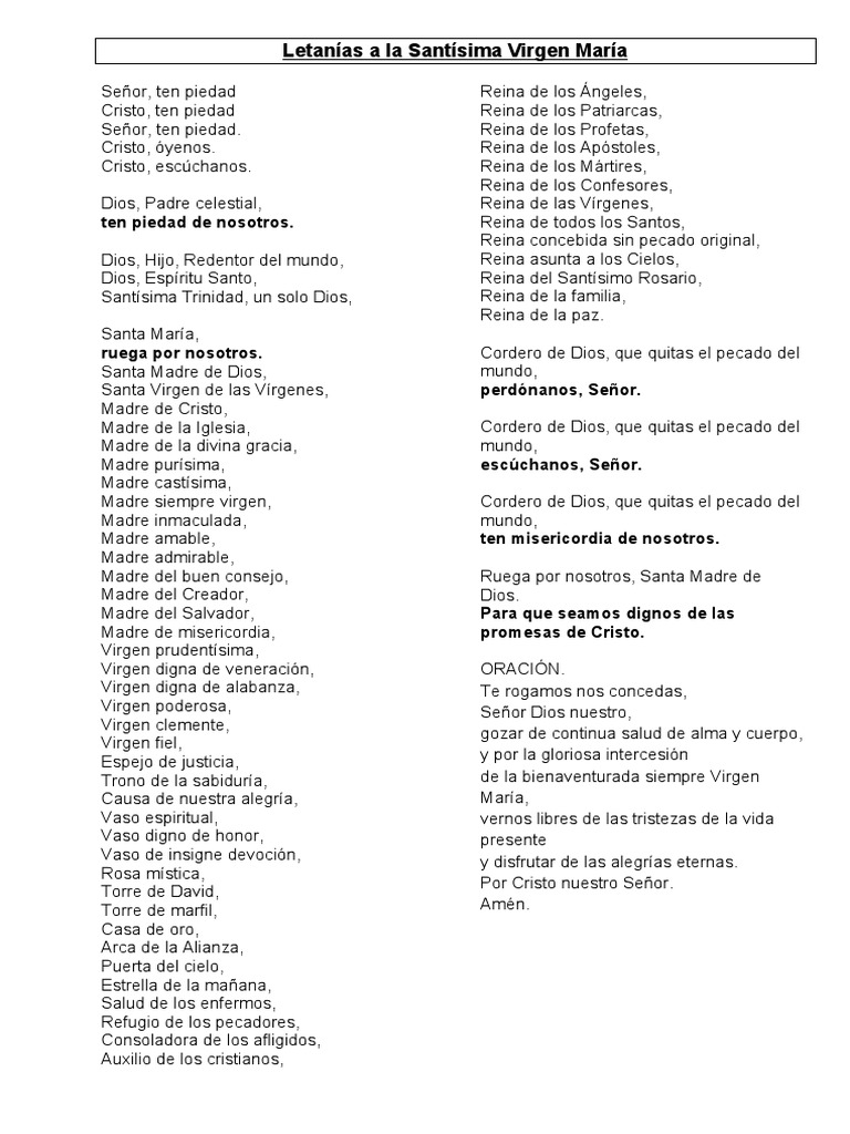 Letanías A La Virgen | PDF | María, madre de Jesús | Cordero de Dios