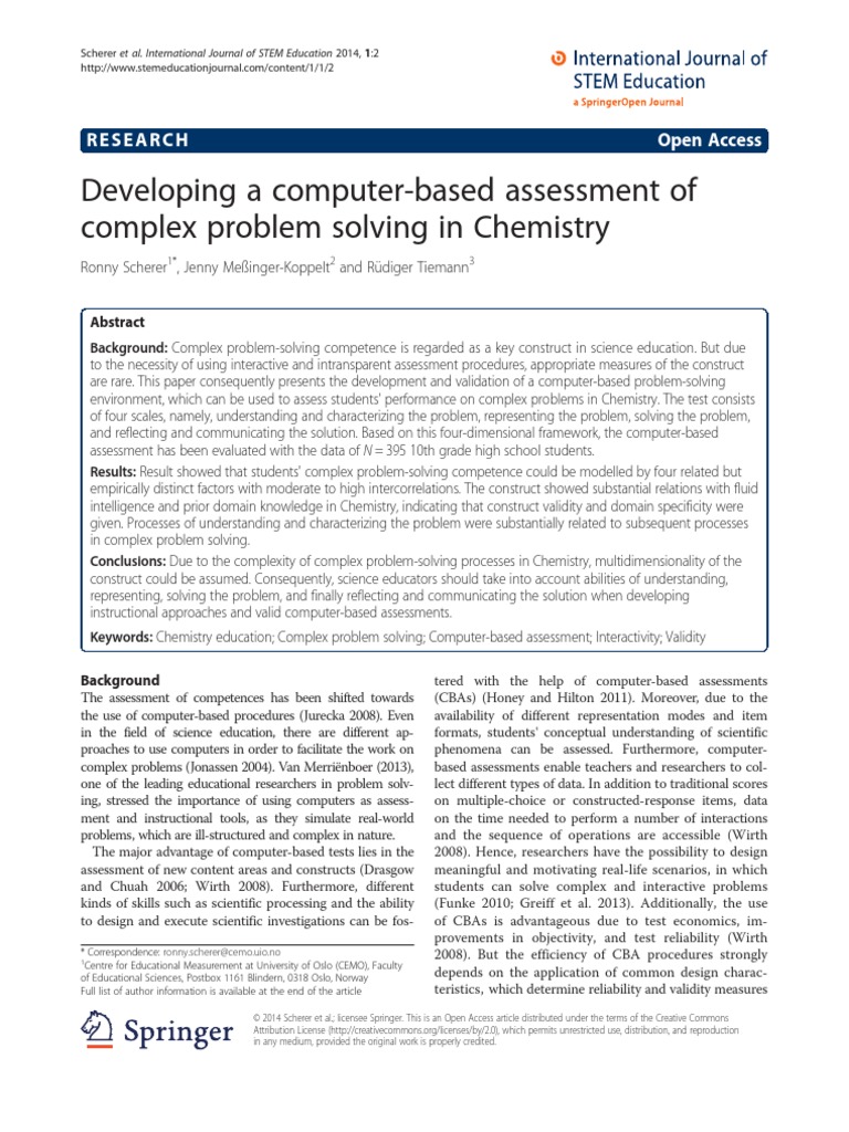 Developing A Computer-Based Assessment of Complex Problem Solving in Chem | PDF | Educational ...