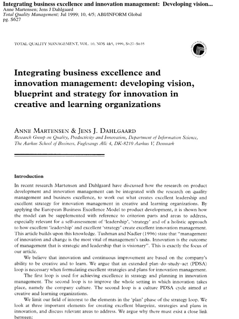 Integrating Business Excellence and Innovation Management - Developing ...