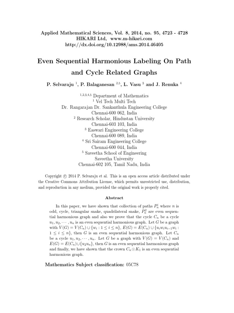 Even Sequential Harmonious Labeling On Path and Cycle Related Graphs ...