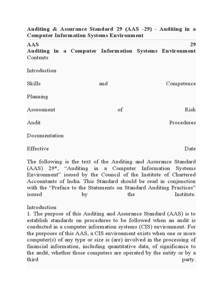 Auditing Computer Information Systems: Procedures for Auditing in a CIS Environment | PDF ...