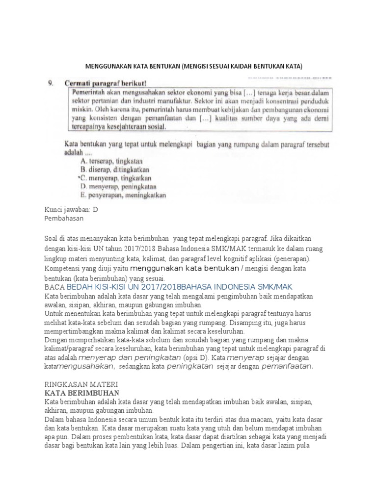 Menggunakan Kata Bentukan | PDF