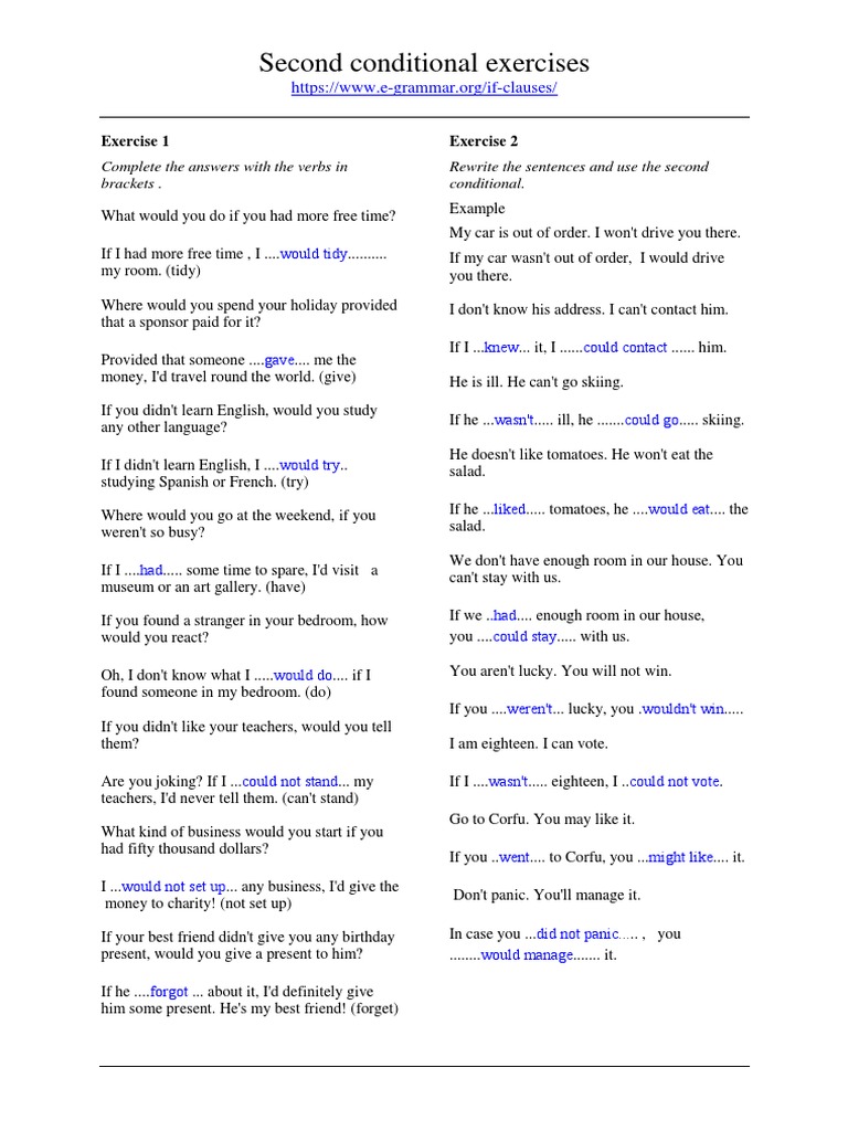 Second Conditional Worksheet Key | PDF | Business