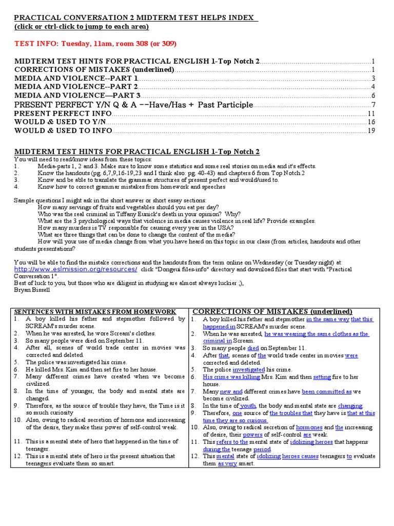 Practical English 1 Midterm Test Helps | PDF | Violence | Prosecutor