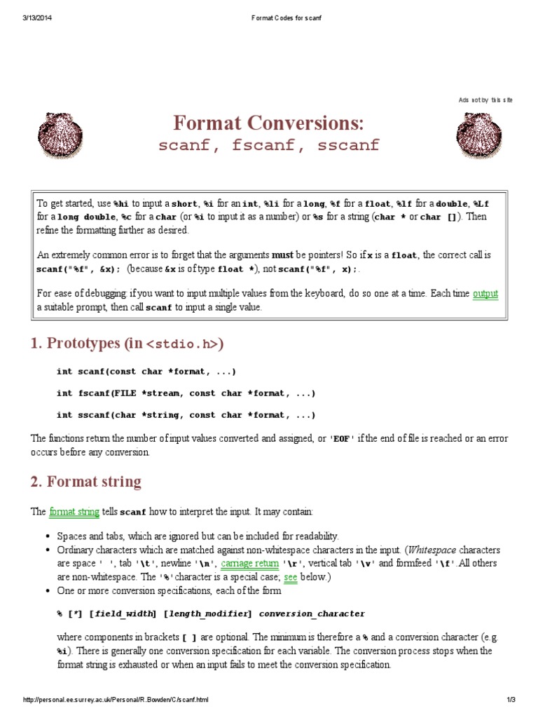 Format Conversions:: Scanf, Fscanf, Sscanf | PDF | Integer (Computer ...