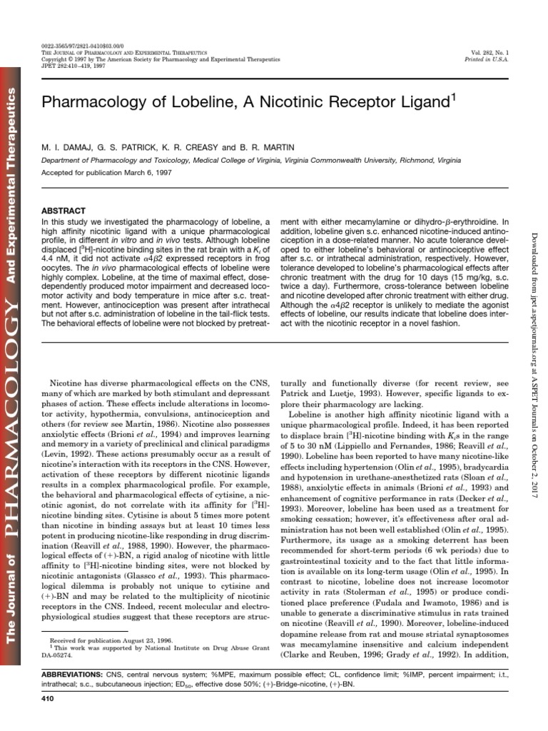 Pharmacology of Lobeline, A Nicotinic Receptor Ligand | PDF | Ligand ...