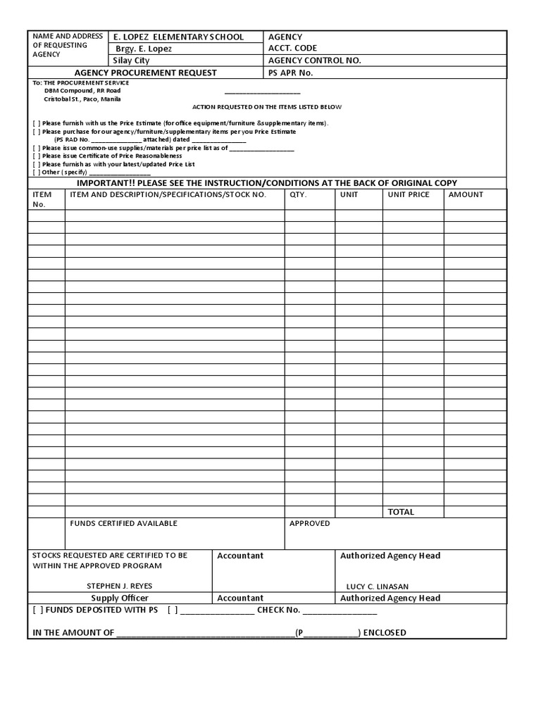 Agency Procurement Request (Apr) | PDF | Procurement | Business