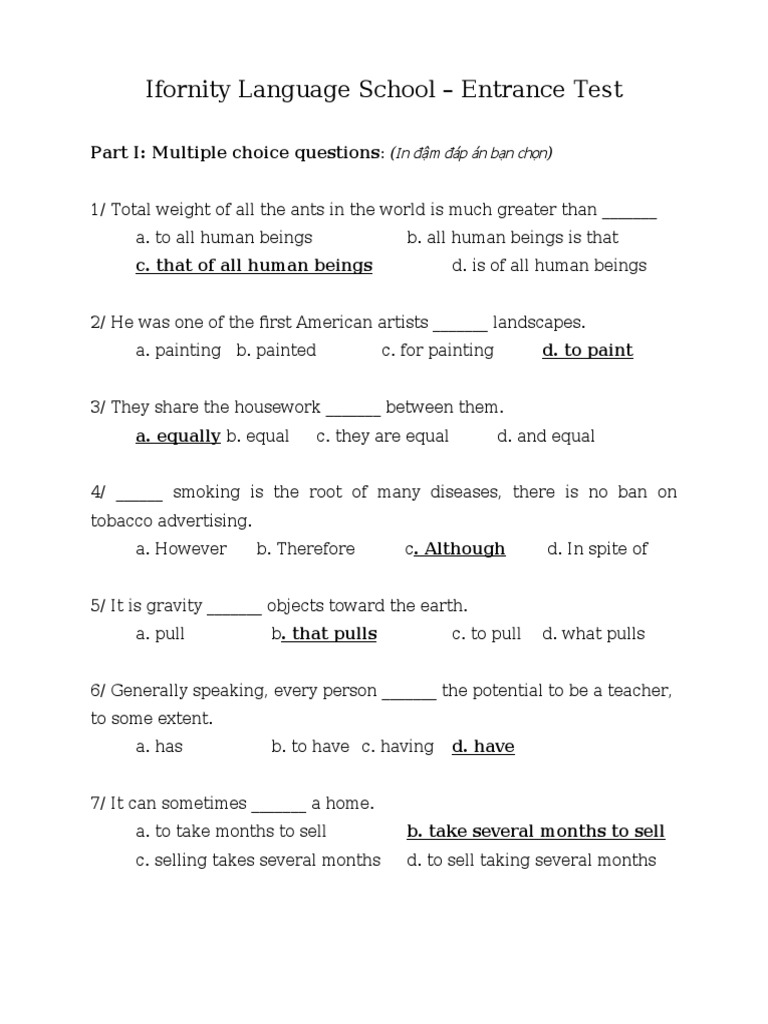 Assessing English Proficiency: A Sample Entrance Test for the Ifornity ...