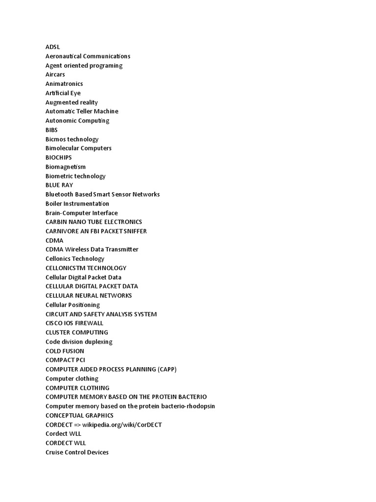 Comprehensive Technology Innovations List | PDF | Computer Network | Wi Fi