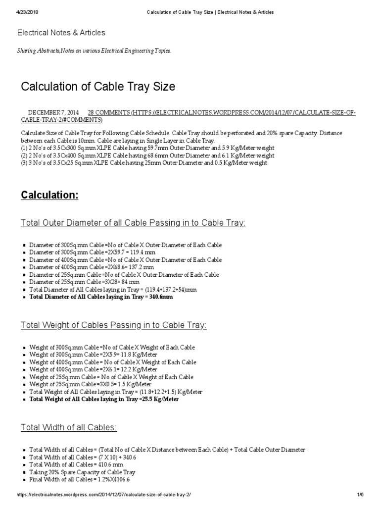 Cable Tray Size Calculation Guide | PDF | Length
