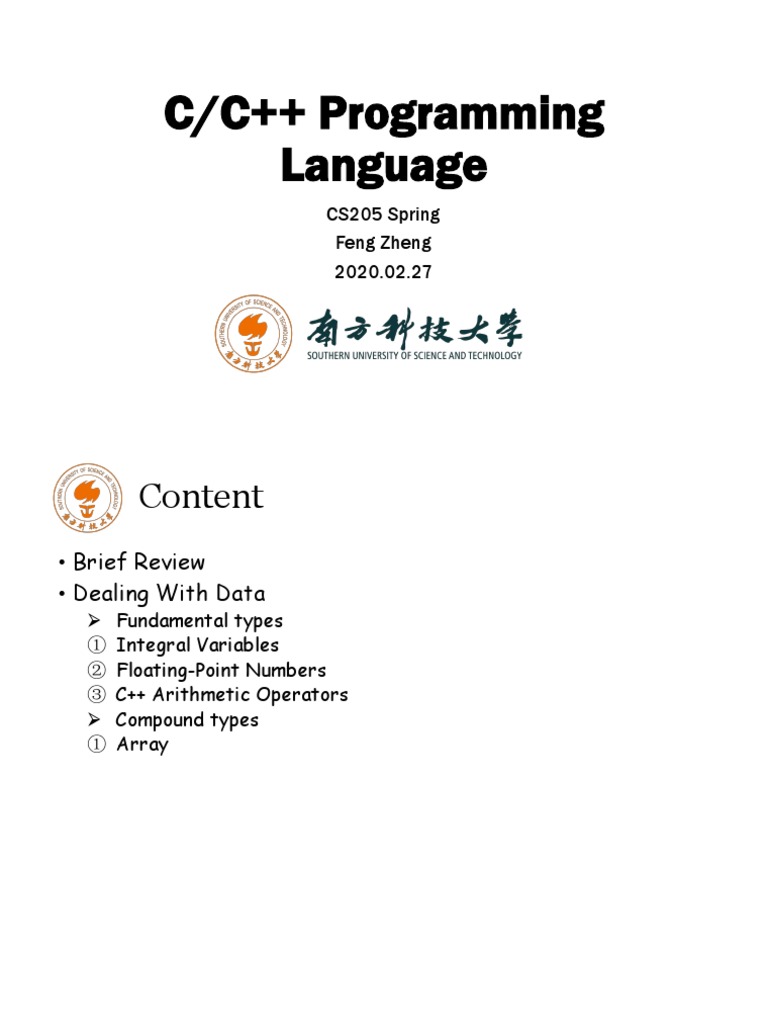 CS205-2020 Spring - Lecture 2 PDF | PDF | Data Type | Integer (Computer Science)