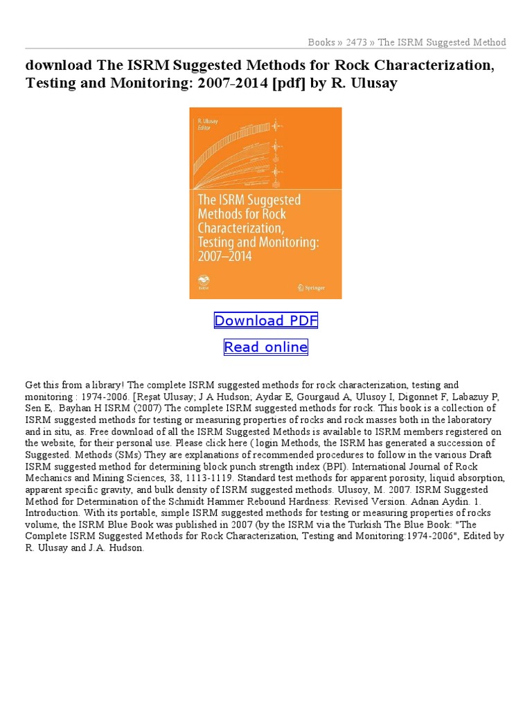 The ISRM Suggested Methods For Rock Characterization Testing and ...