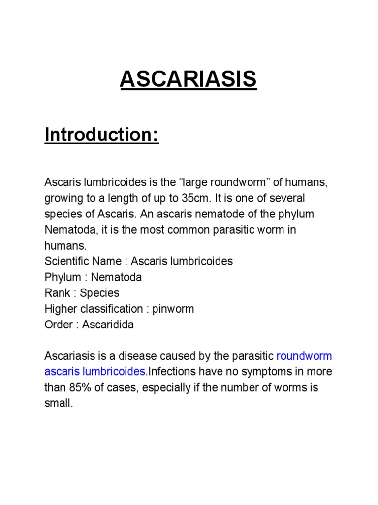 Ascariasis: Roundworm Ascaris Lumbricoides | PDF | Public Health ...