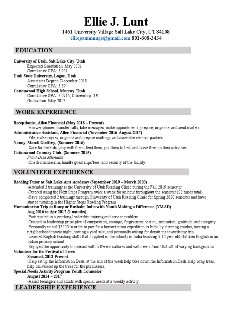 Resume 2020 | PDF | Schools | Behavior Modification