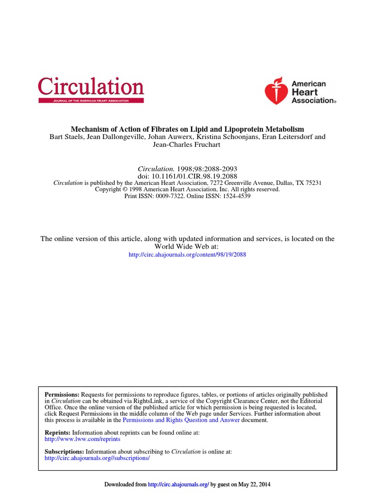 Mechanism of Action of Fibrates On Lipid and Lipoprotein Metabolism ...