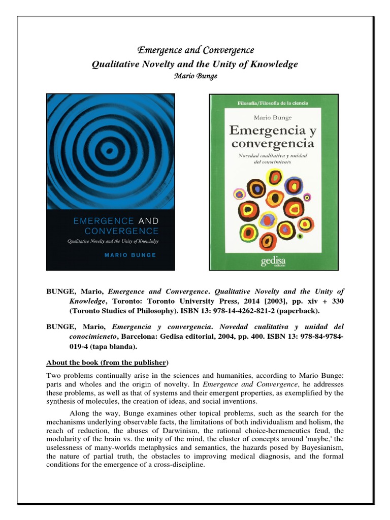Bunge on Emergence and Knowledge Unity | PDF | Reductionism | Emergence