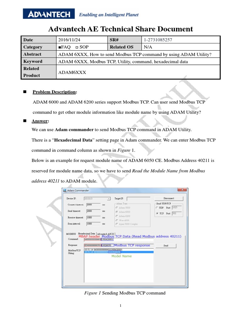 IAG - FAQ - ADAM6XXX, How To Send Modbus TCP Command by Using ADAM ...