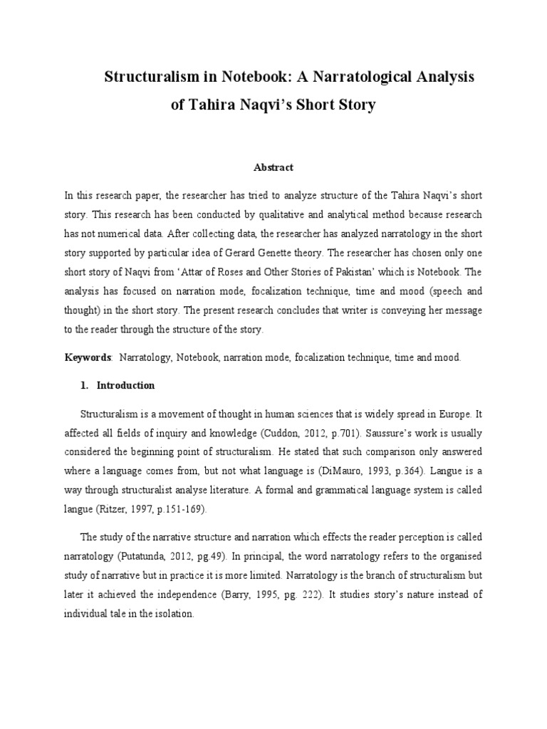 Structuralism in Notebook: A Narratological Analysis of Tahira Naqvi's Short Story | PDF ...