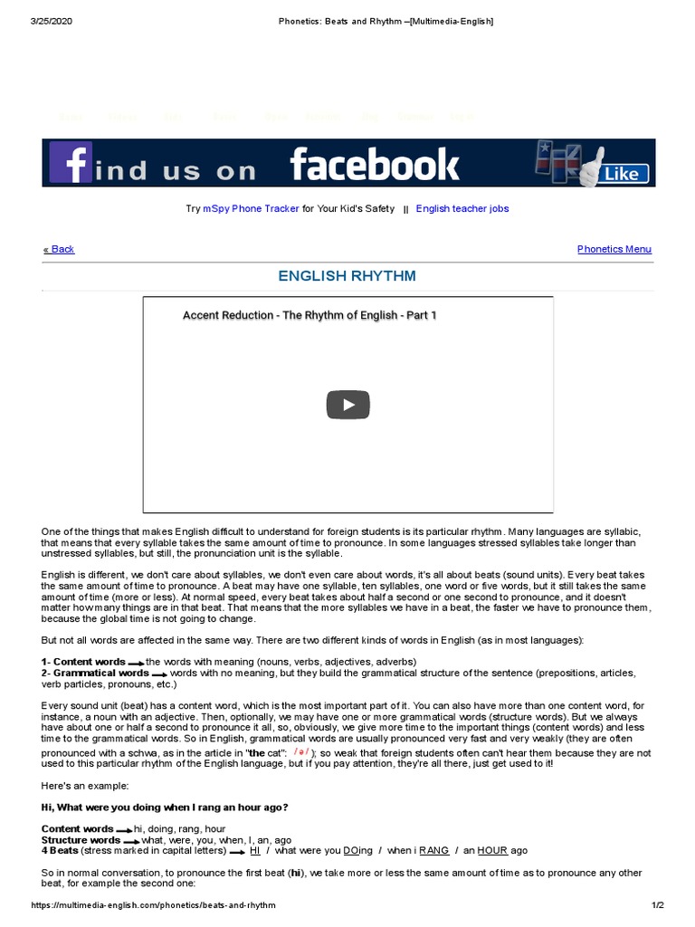 Phonetics - Beats and Rhythm | PDF | Stress (Linguistics) | English ...