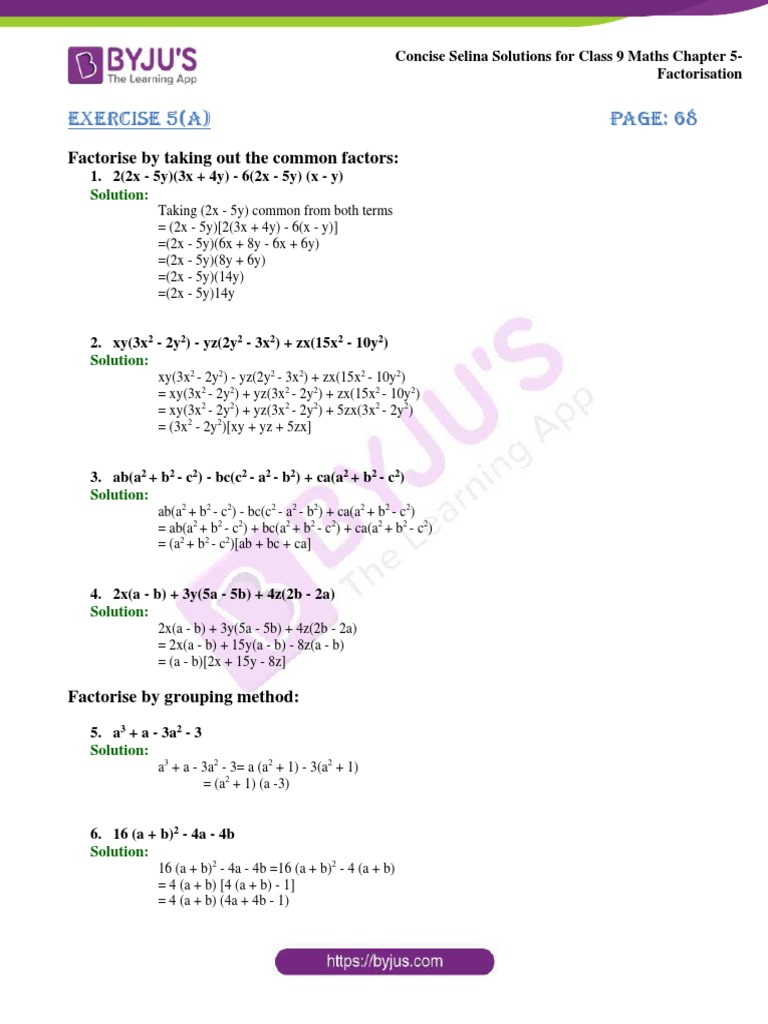 Class 9 Maths Factorisation Solutions | PDF | Algebra | Teaching ...