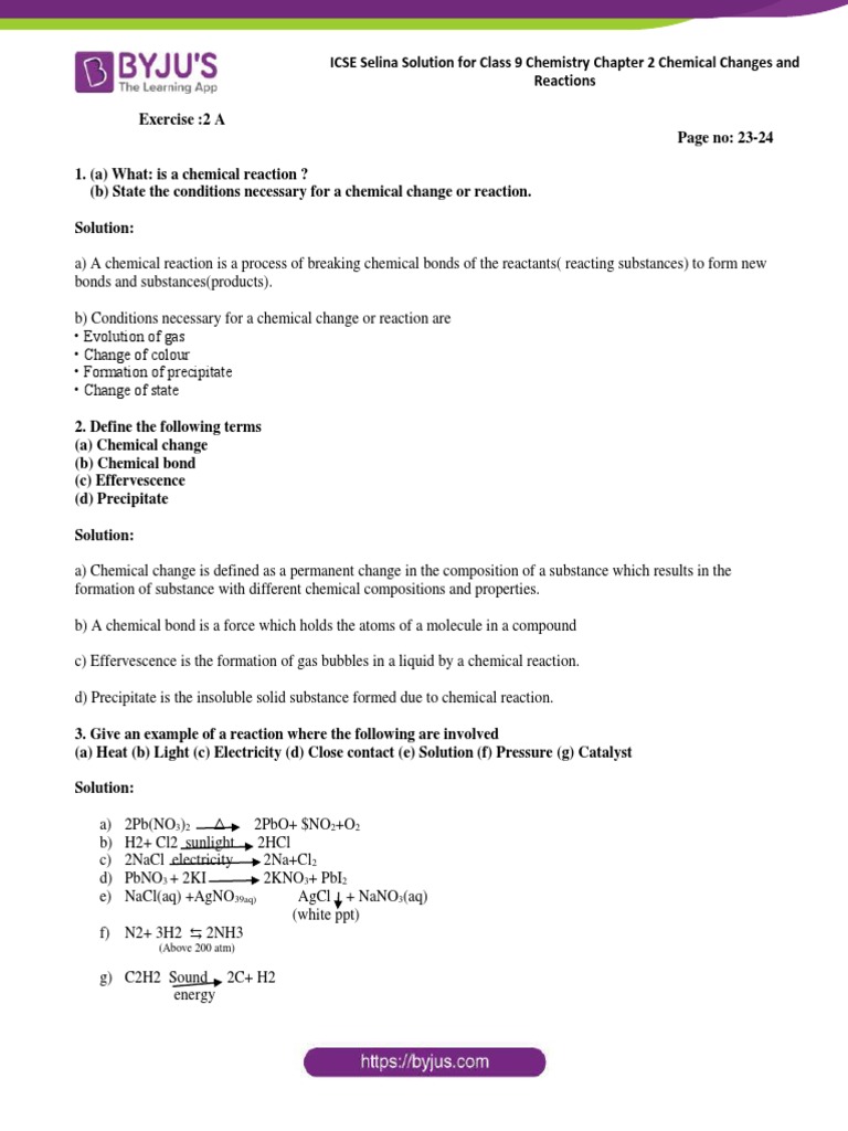 ICSE Selina Solution For Class 9 Chemistry Chapter 2 | PDF | Chemical ...