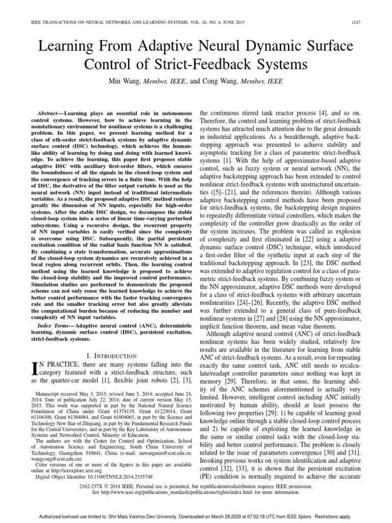 Learning From Adaptive Neural Dynamic Surface Control of Strict-Feedback Systems | PDF ...