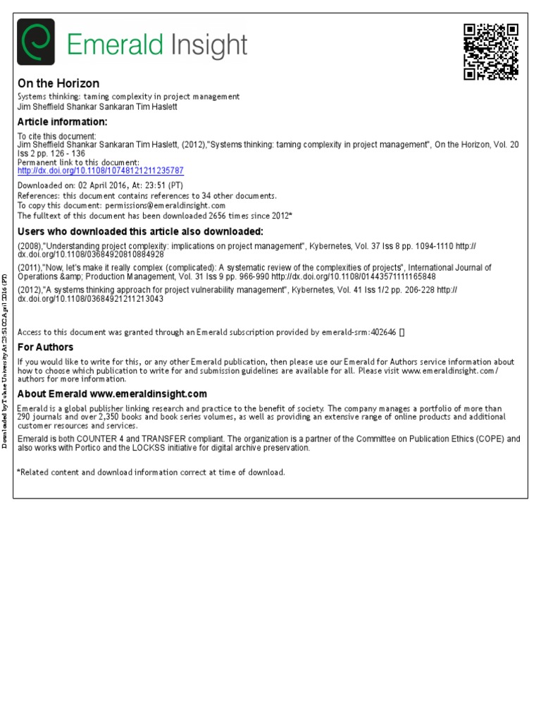 Systems Thinking Taming Complexity in Project Management PDF | PDF | Art