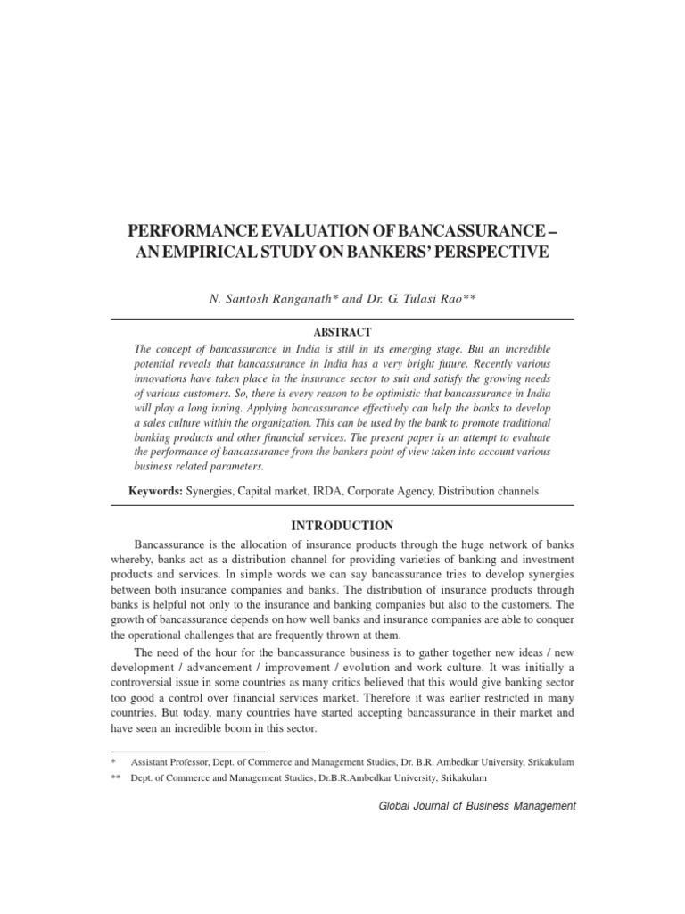 Performance Evaluation of Bancassurance - Bankers POV PDF | PDF ...