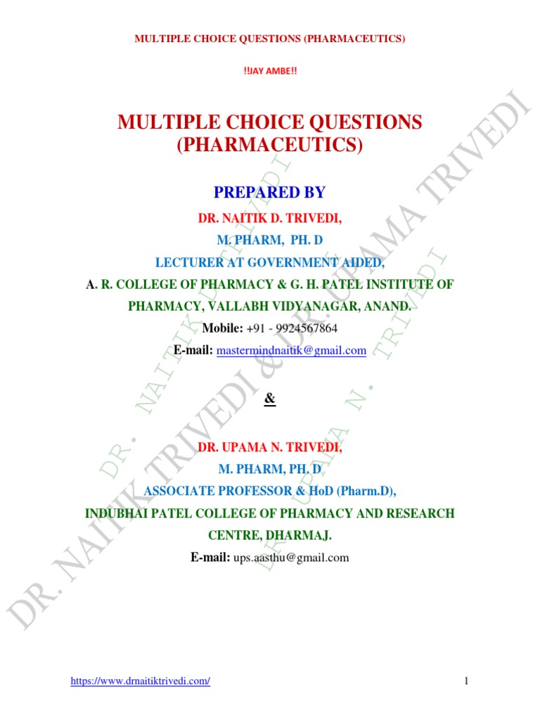 Dr. Naitik D Trivedi & Dr. Upama N. Trivedi: Multiple Choice Questions (Pharmaceutics) | PDF ...