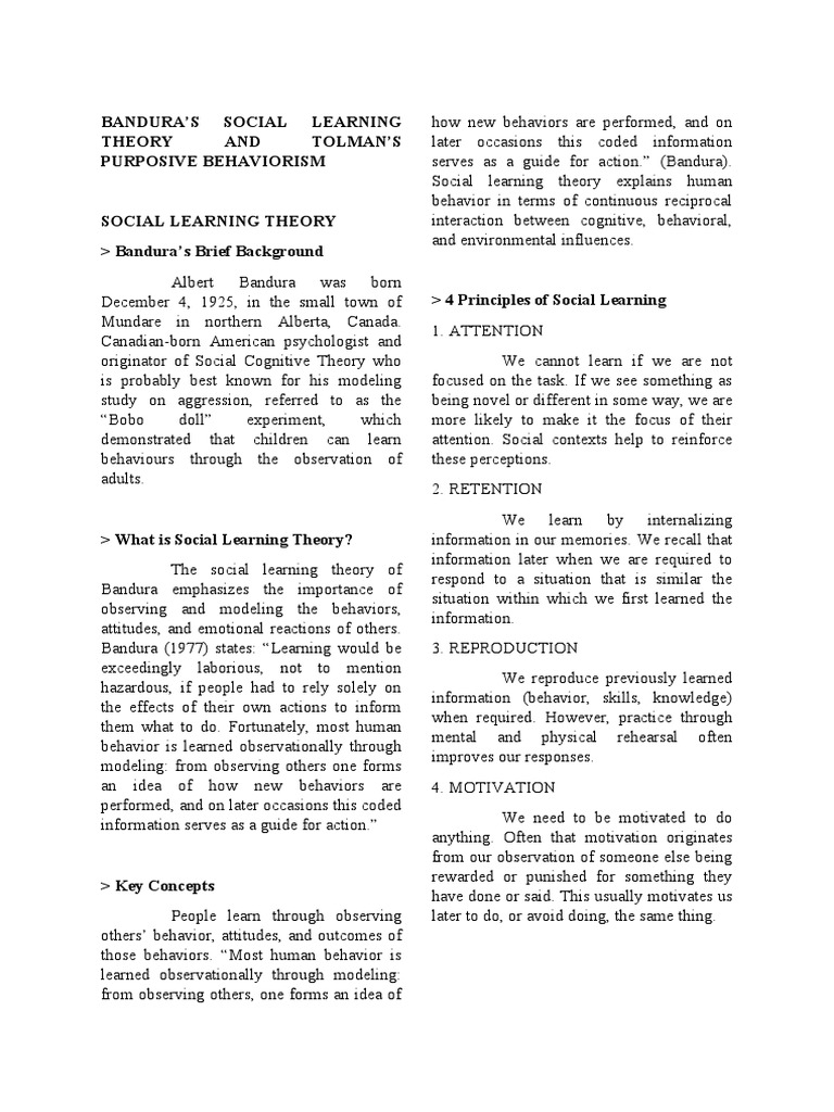 Social Learning Theory and Purposive Behaviorism | PDF | Behaviorism ...