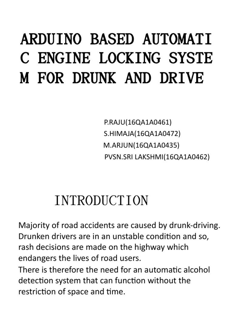 Alocohol Detection Automatic Engine Locking System 2 | PDF | Driving Under The Influence | Arduino