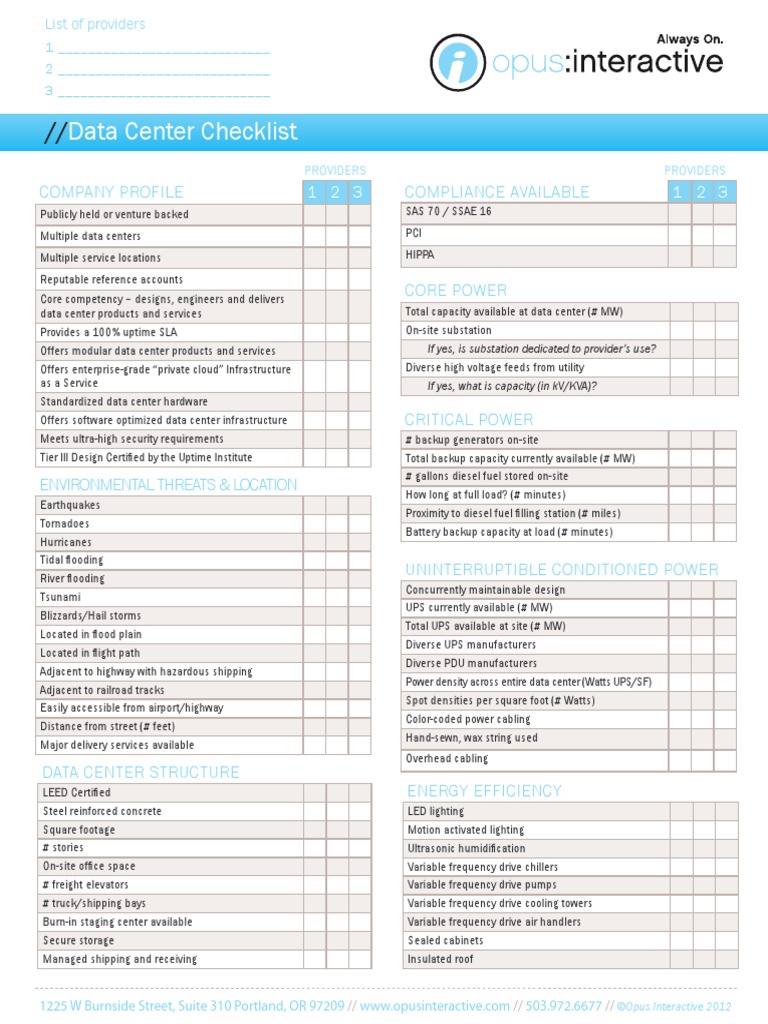 Data Center Checklist: Company Profile Compliance Available | PDF